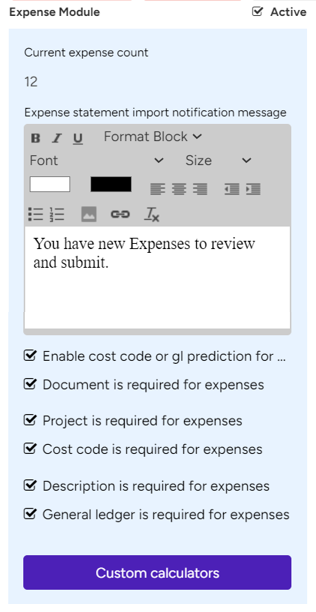 Expense Module Settings