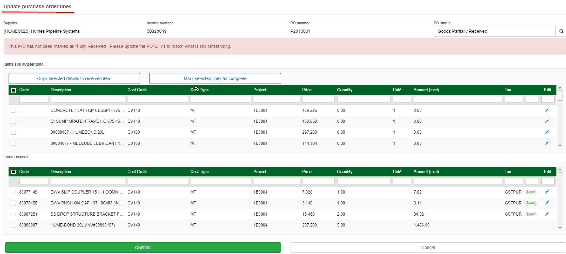Invoice Matching with Jobpac Job Management System