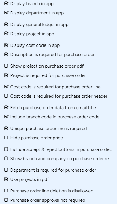 Purchase Order Module Settings
