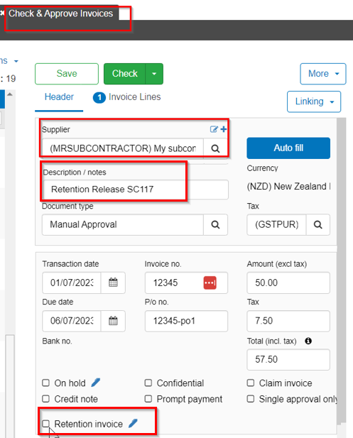Release Retentions on Sub Contracts