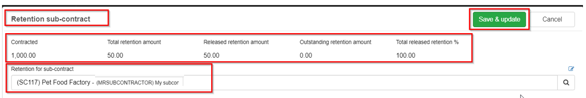 Release Retentions on Sub Contracts