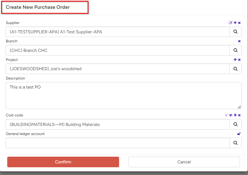 Add a Purchase Order in the Browser