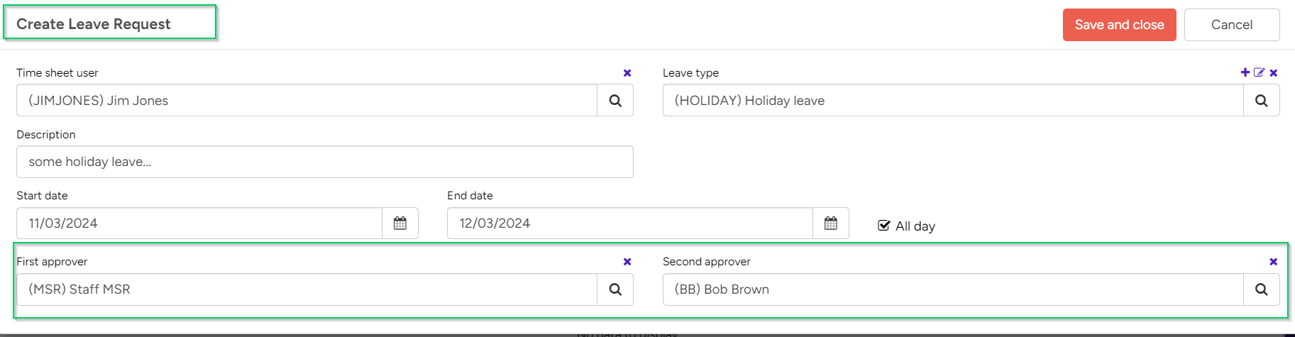 Leave requests requiring single or dual approval