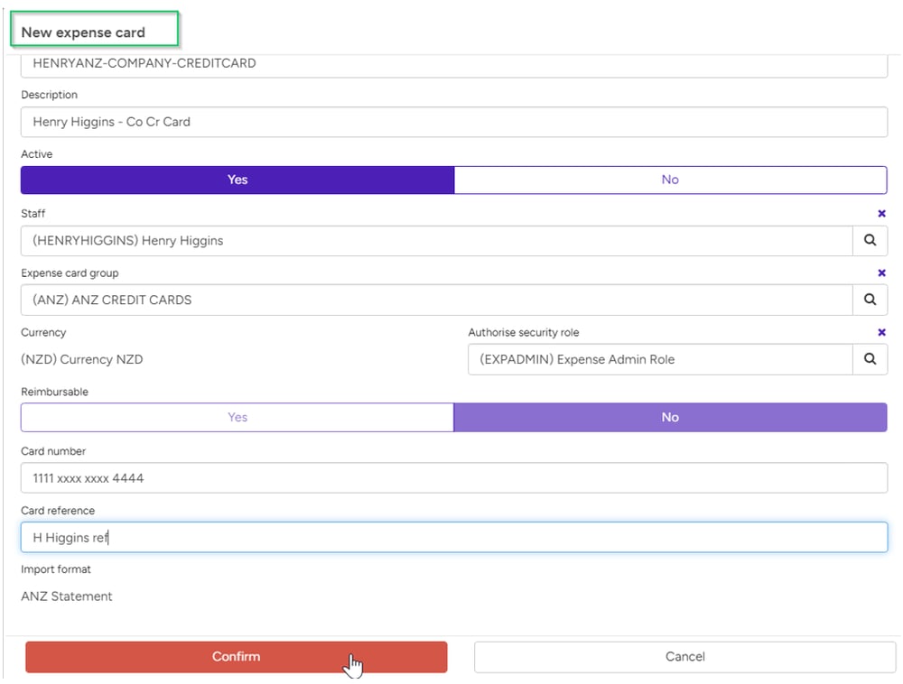 Expense Card Groups and Expense Cards