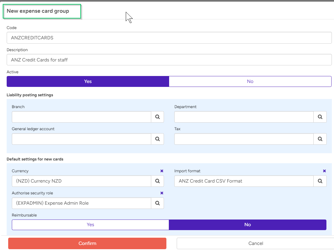 Expense Card Groups and Expense Cards