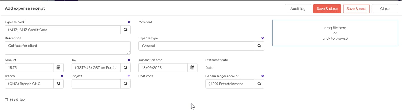 Entering an Expense in the Browser
