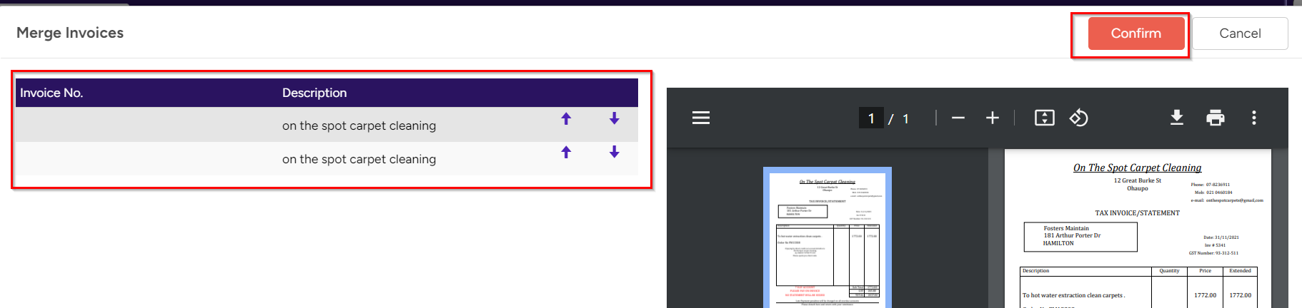 Merge or Split Invoices