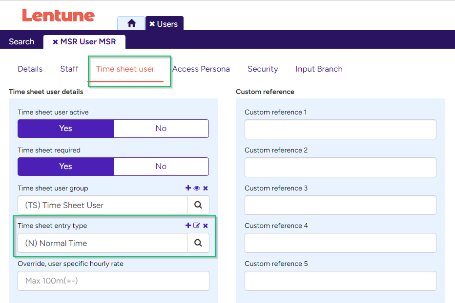 Time Sheet Entry Types