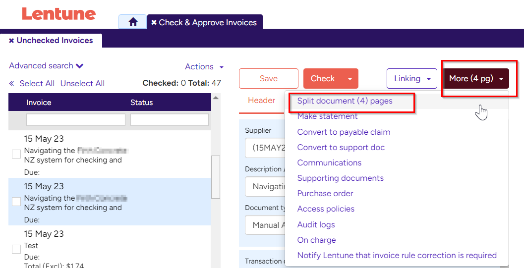 Merge or Split Invoices