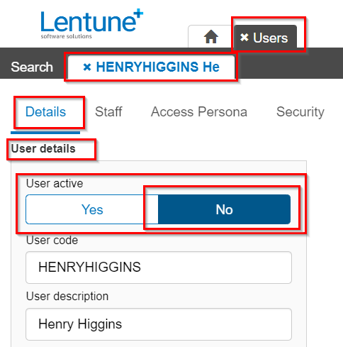 Lentune Quick Guide to Make a User Code inactive