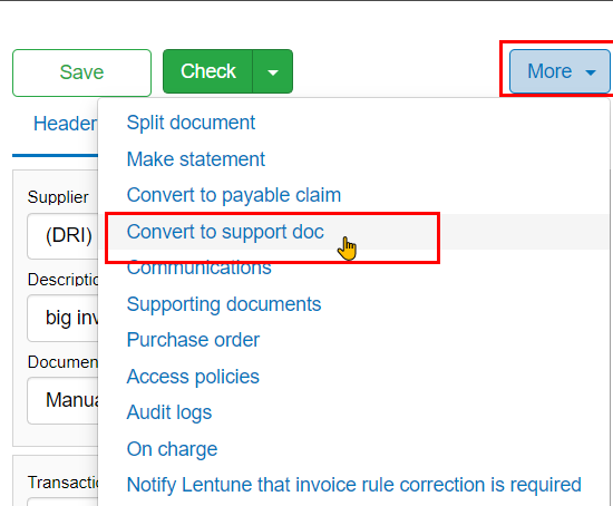 Attach supporting documents to an Invoice