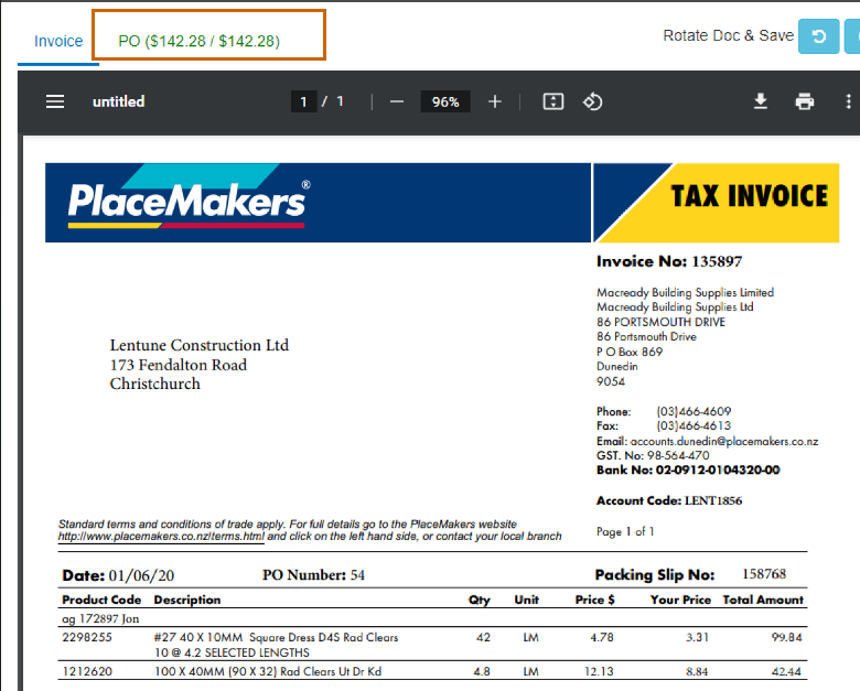 Check Invoice total against the Purchase Order total