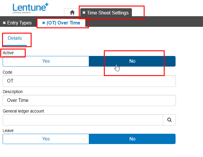 Time Sheet Entry Types