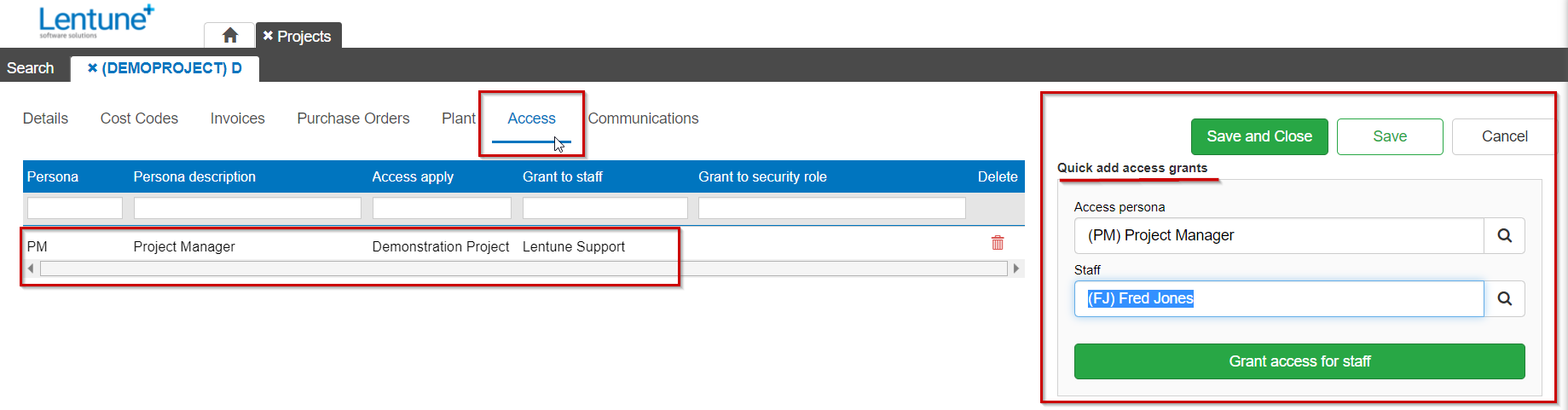 Quick Add Access Personas